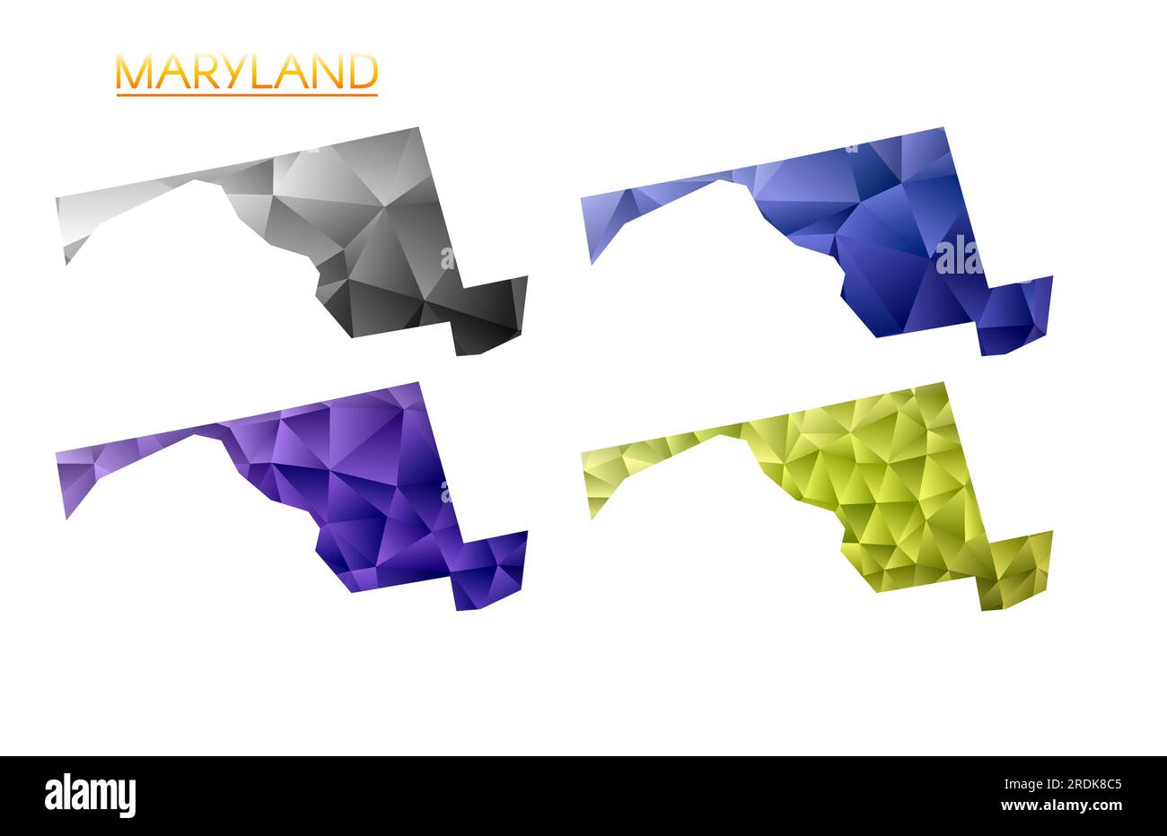 Set of vector polygonal maps of Maryland. Bright gradient map of US ...