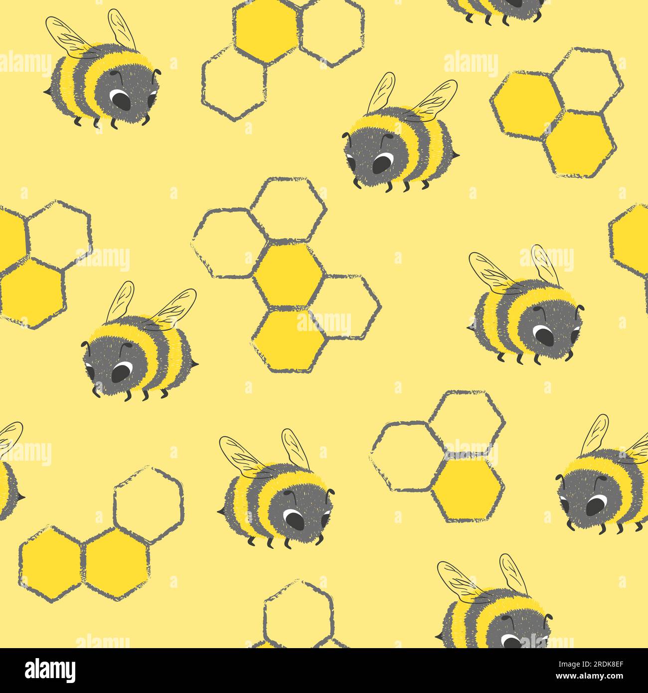 Seamless hand drawn bees pattern. Vector honey background Stock Vector ...