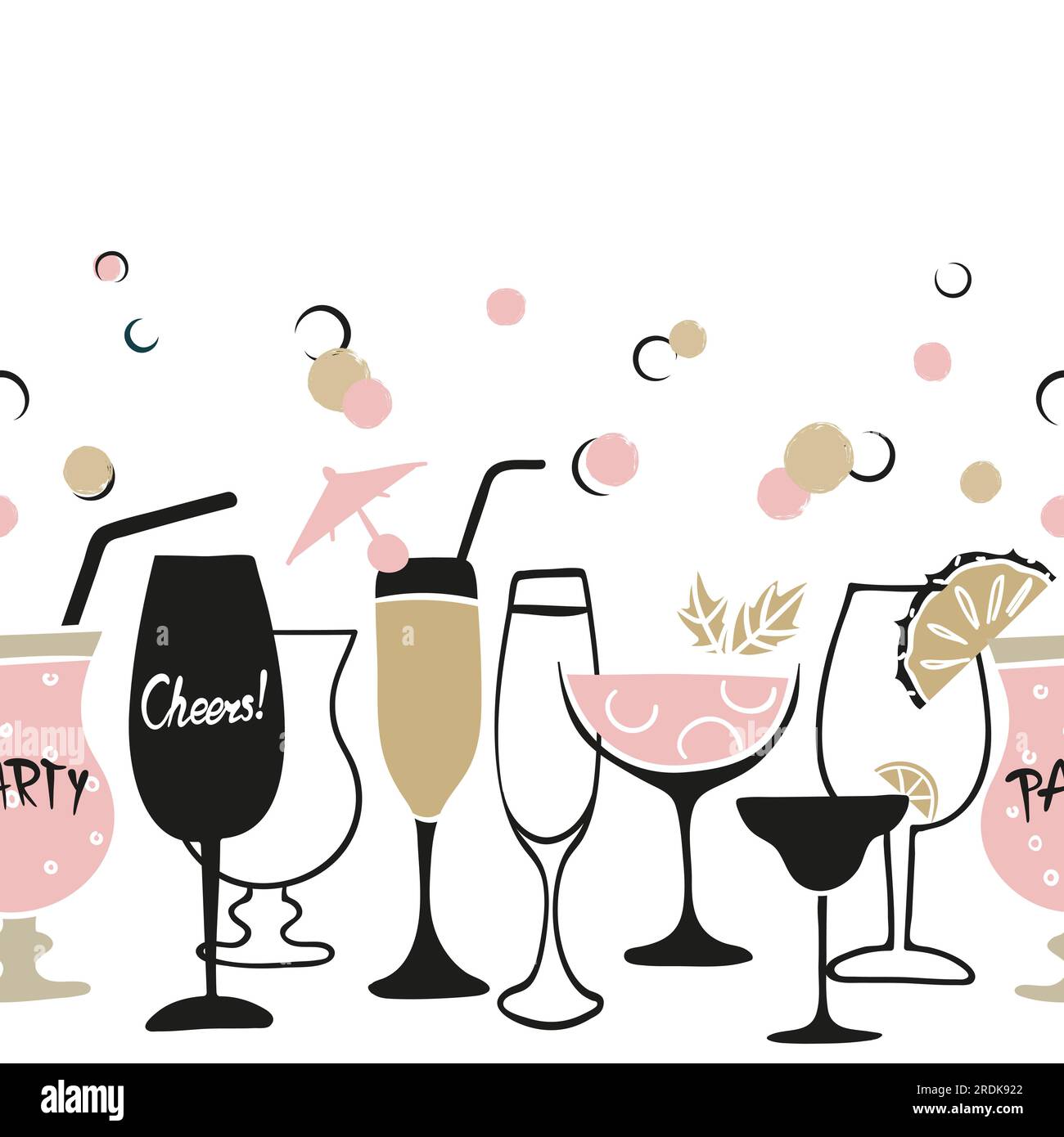 Cocktail party invitation or wine menu design. Vector border with ...