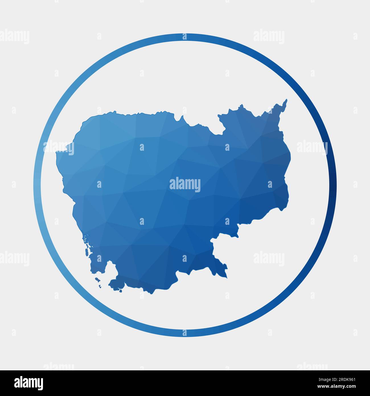 Cambodia icon. Polygonal map of the country in gradient ring. Round low poly Cambodia sign ...