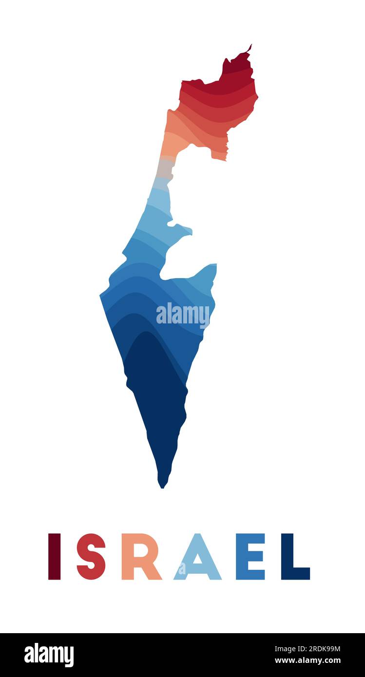 Israel map. Map of the country with beautiful geometric waves in red ...