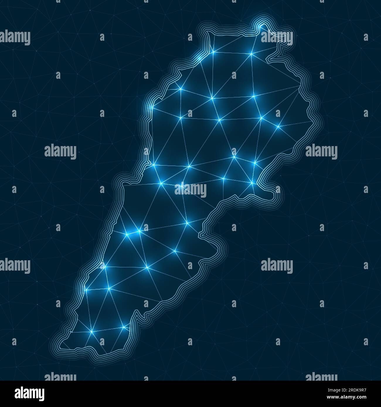 Lebanon network map. Abstract geometric map of the country. Digital connections and ...