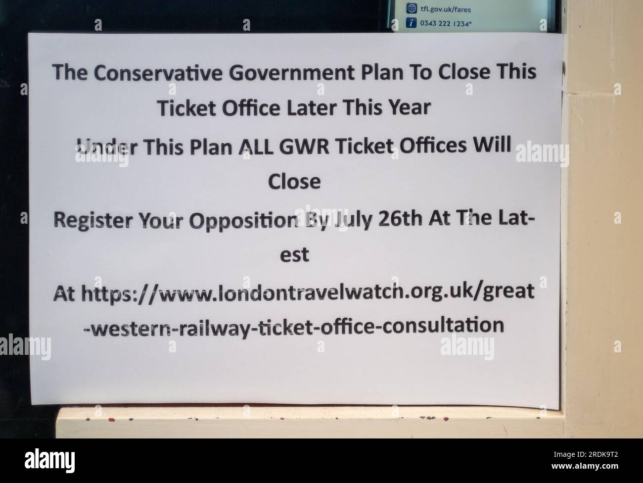 Slough, UK. 22nd July, 2023. A notice asking passengers to register ...