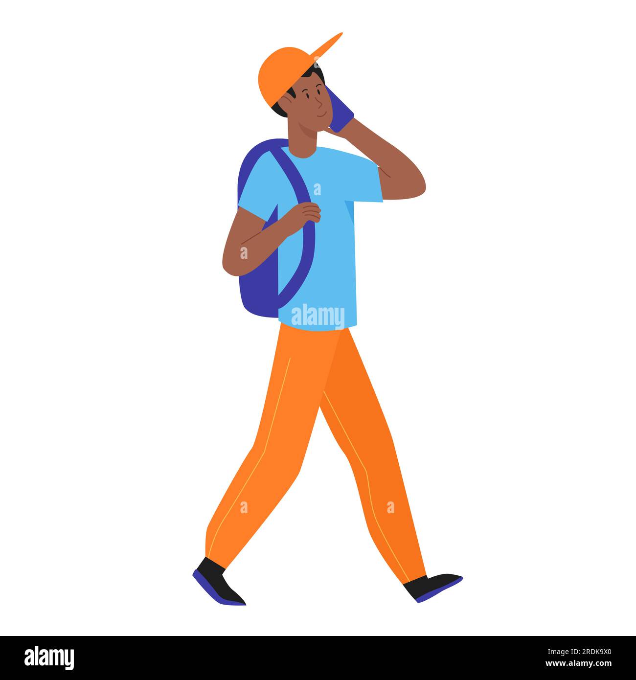Walking boy talking on phone. Student male calling by smartphone vector ...