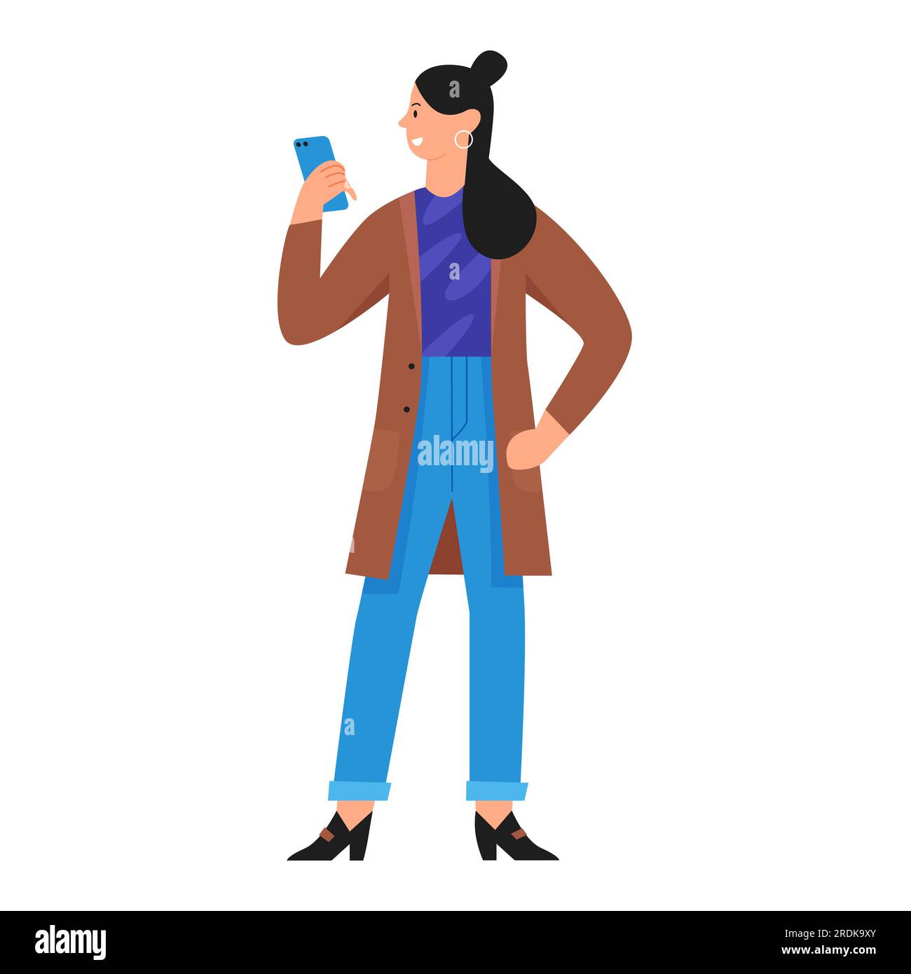 Girl using smartphone apps. Content sharing, social media user vector ...