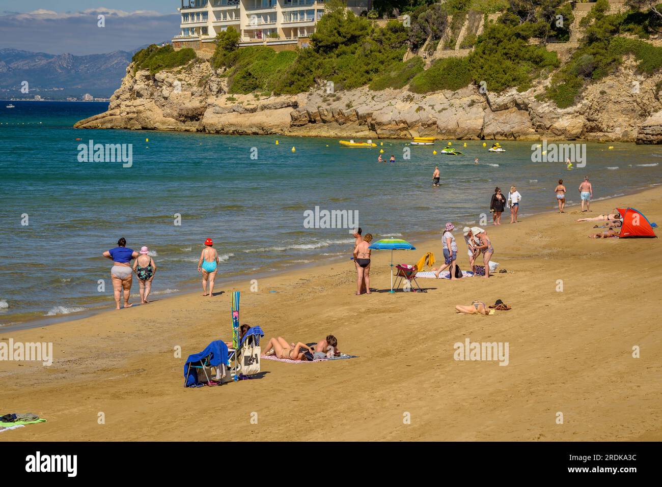 Platja Llarga (long beach) in Salou, on the Costa Daurada coast, in ...