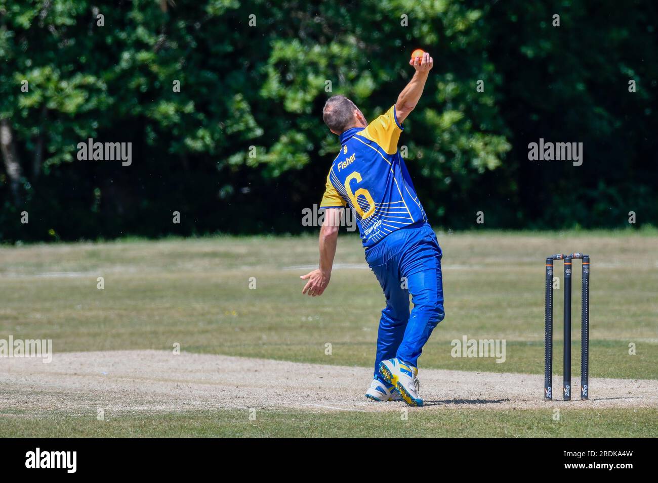 Clydach, Wales. 3 June 2023. Nicky Fisher of Clydach bowling during the ...