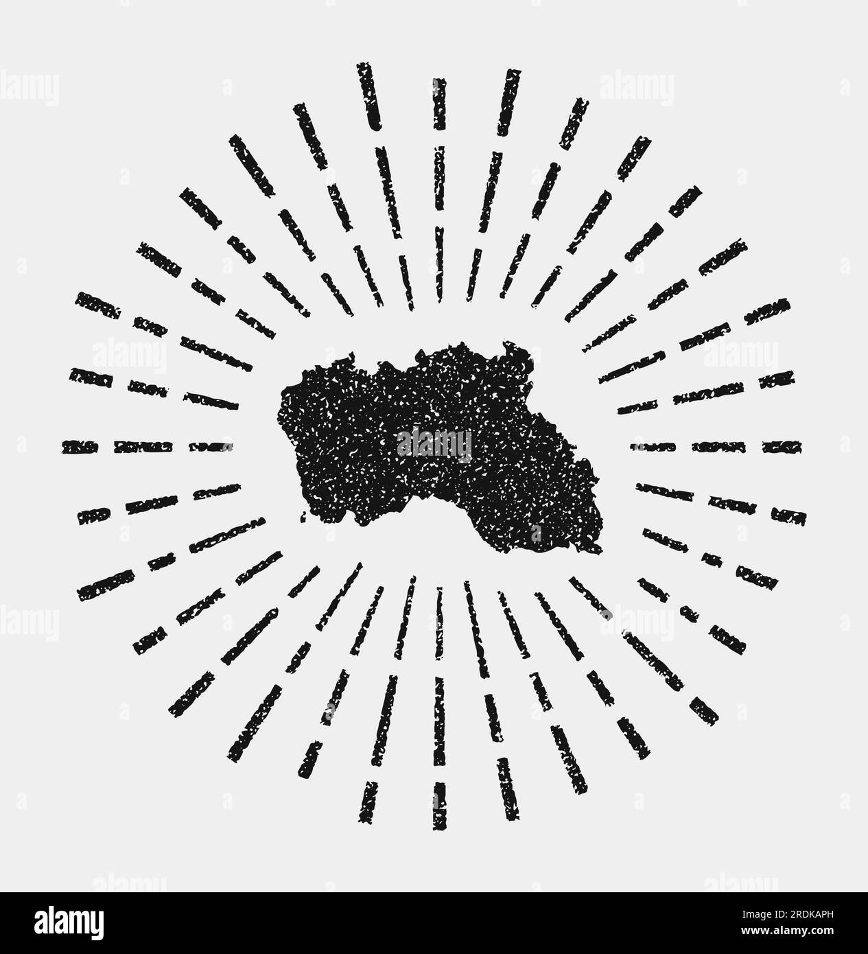 Vintage map of Santa Maria Island. Grunge sunburst around the island ...