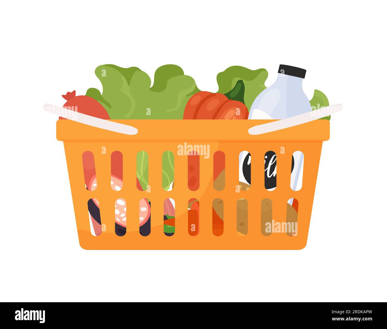 Supermarket basket with food. Grocery shopping, food supplies vector ...
