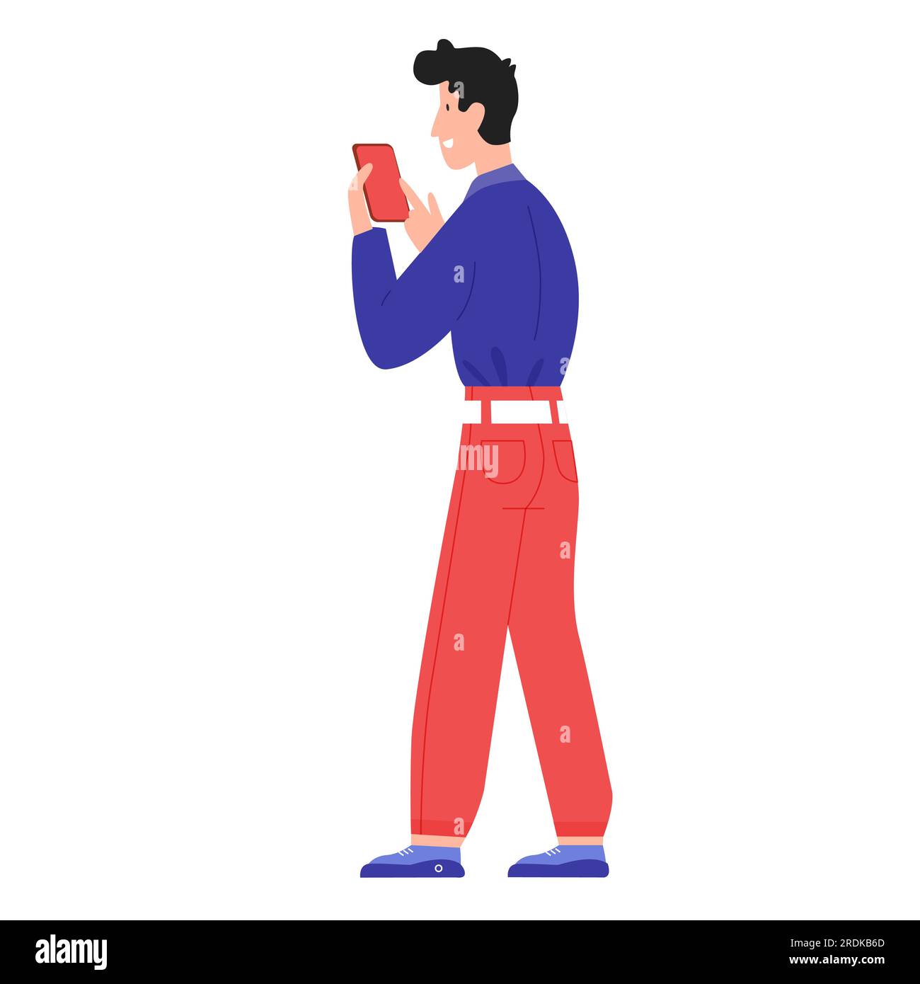 Male teenager scrolling phone. Phone user, young boy calling by cell vector illustration Stock ...