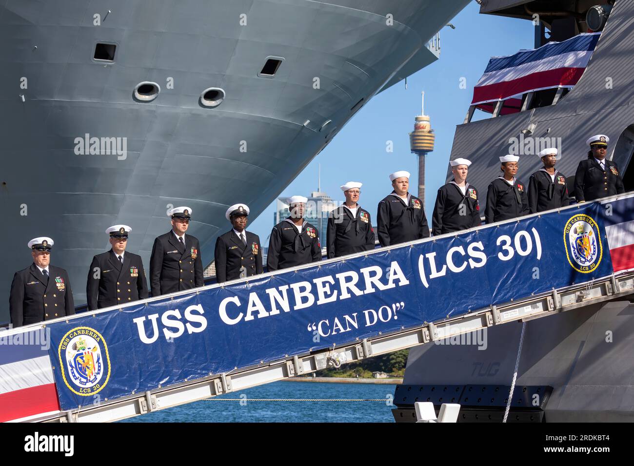 Crew members of USS Canberra (LCS 30) set the first watch during the ...
