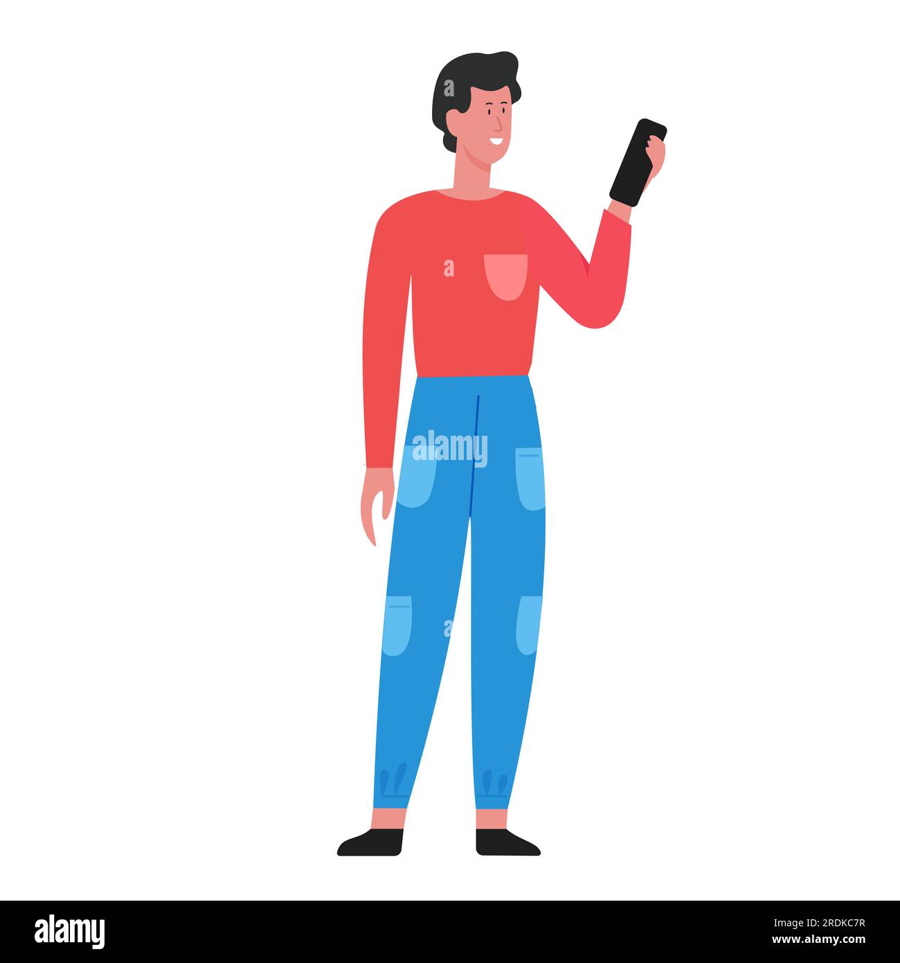 Young boy using social media. Smartphone user, man video calling vector ...