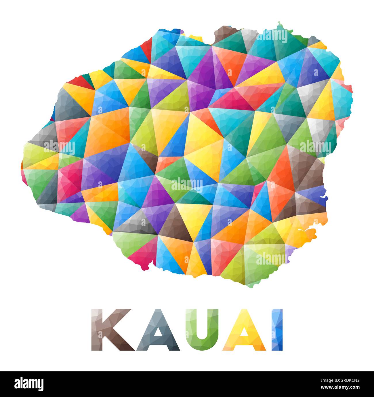Kauai - colorful low poly island shape. Multicolor geometric triangles ...