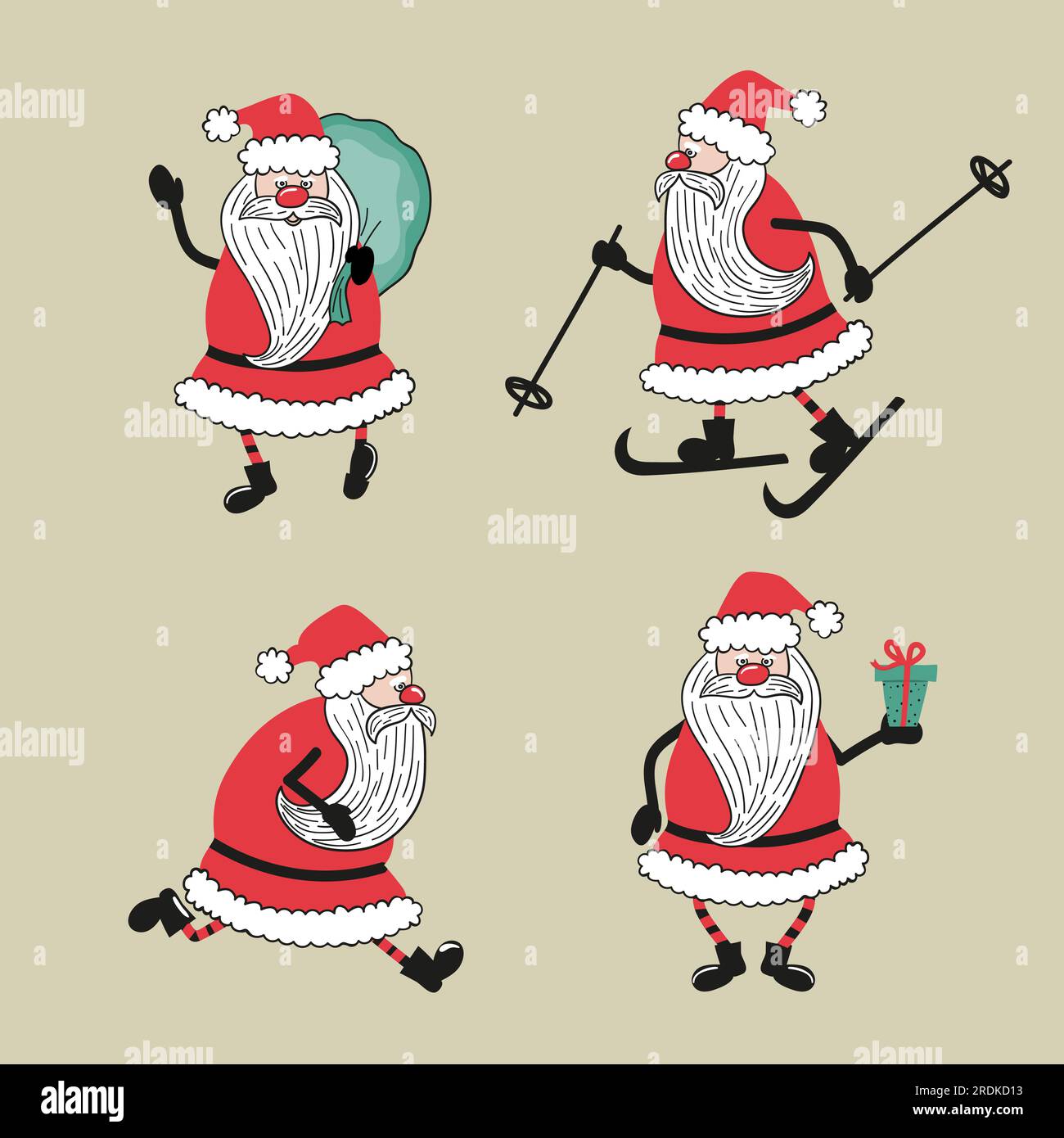 Set of funny cartoon Santa Claus. Christmas collection Stock Vector ...