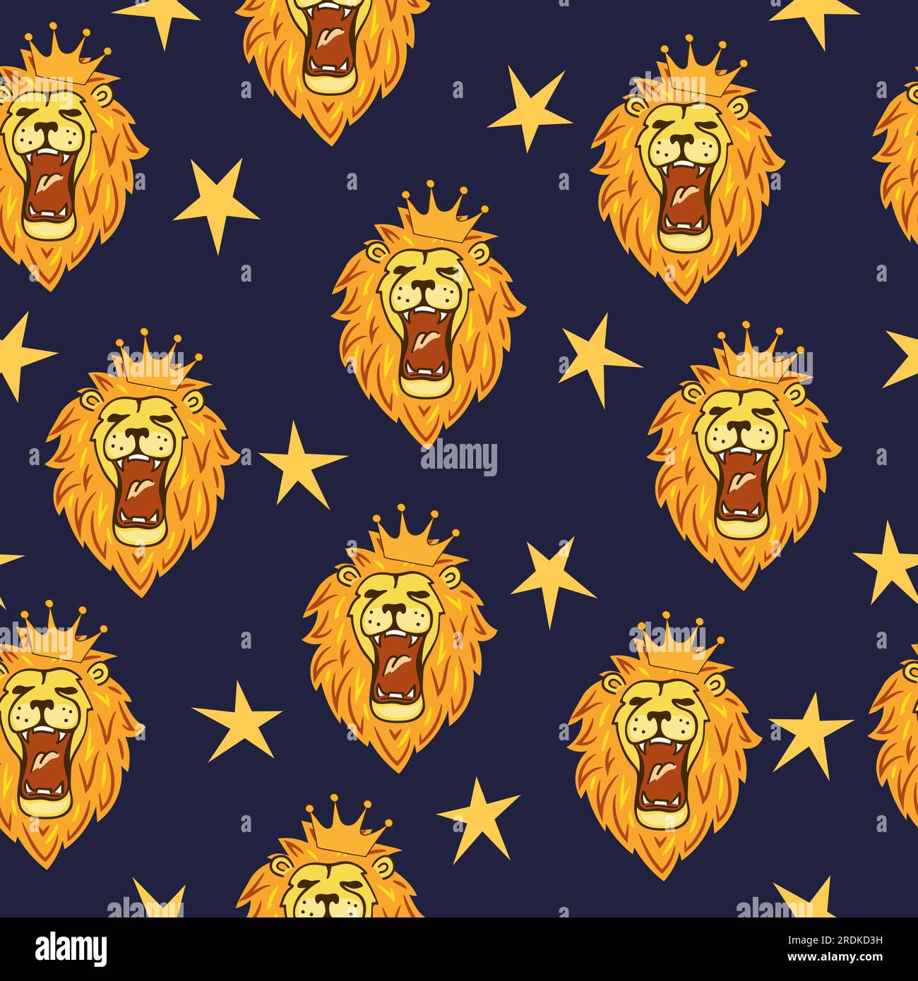 Seamless roaring lions pattern with crowns and stars Stock Vector Image ...