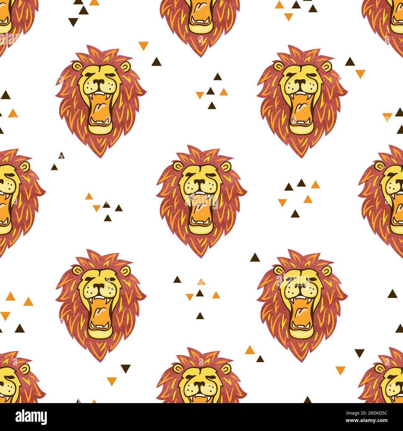 Vector seamless pattern with roaring lions and triangles Stock Vector ...