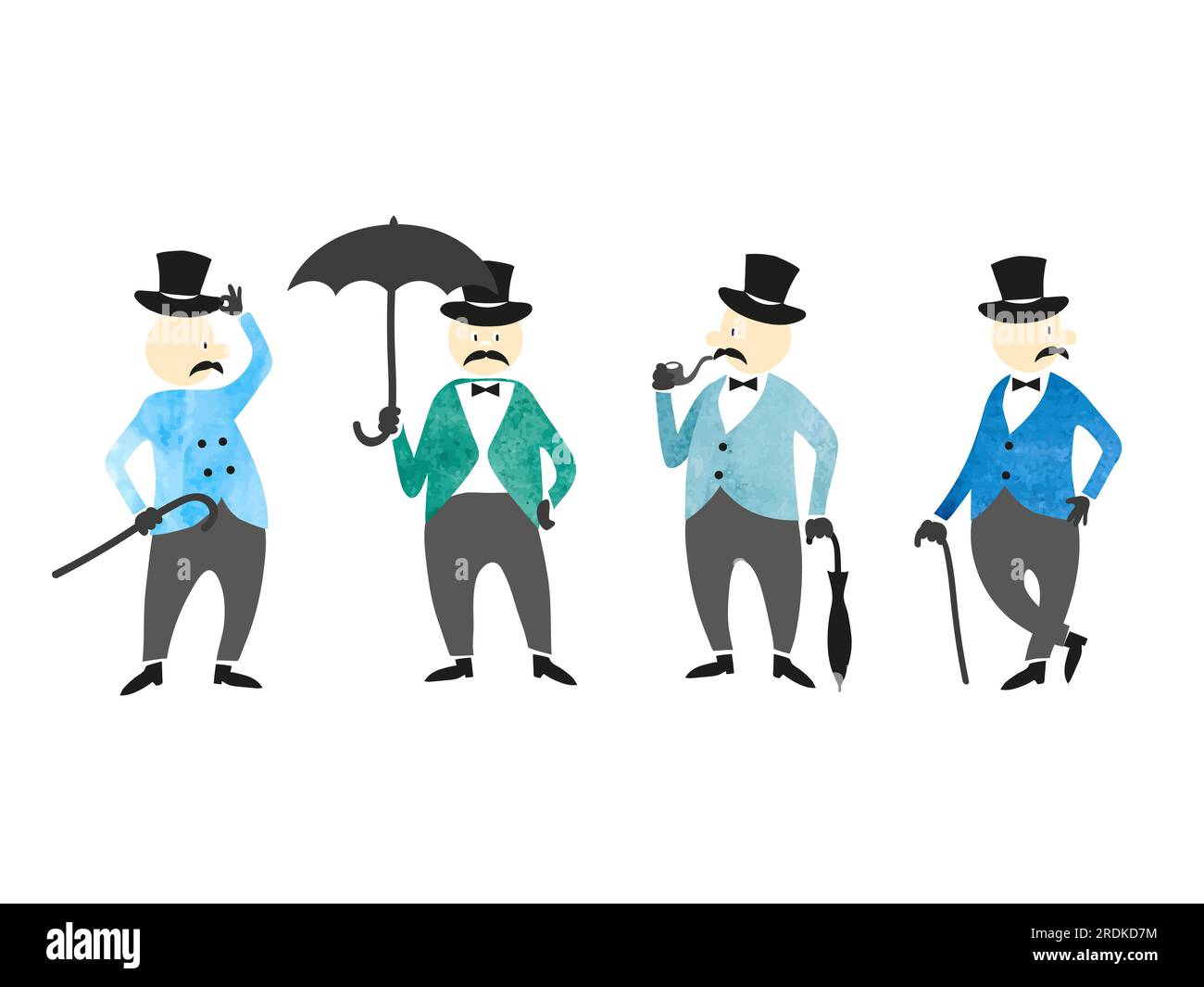 Set of victorian gentlemen. Vector hand drawn collection of characters ...