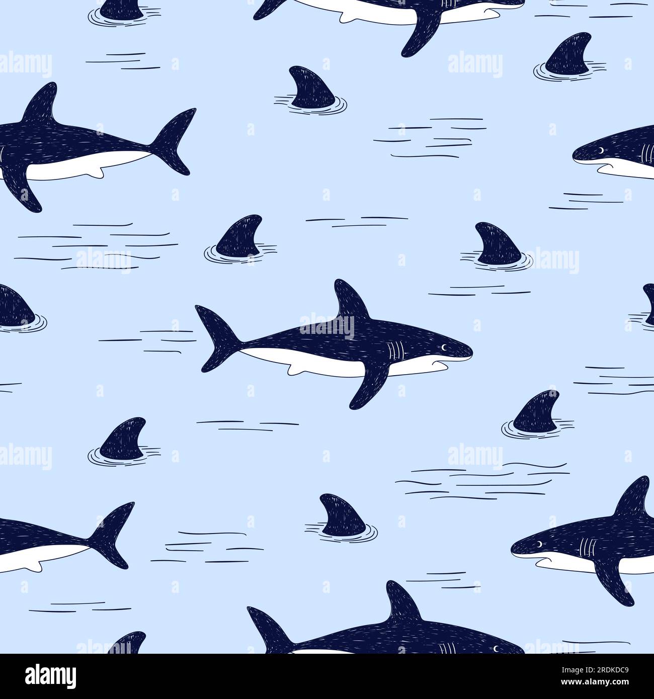 Seamless vector doodle shark pattern Stock Vector Image & Art - Alamy