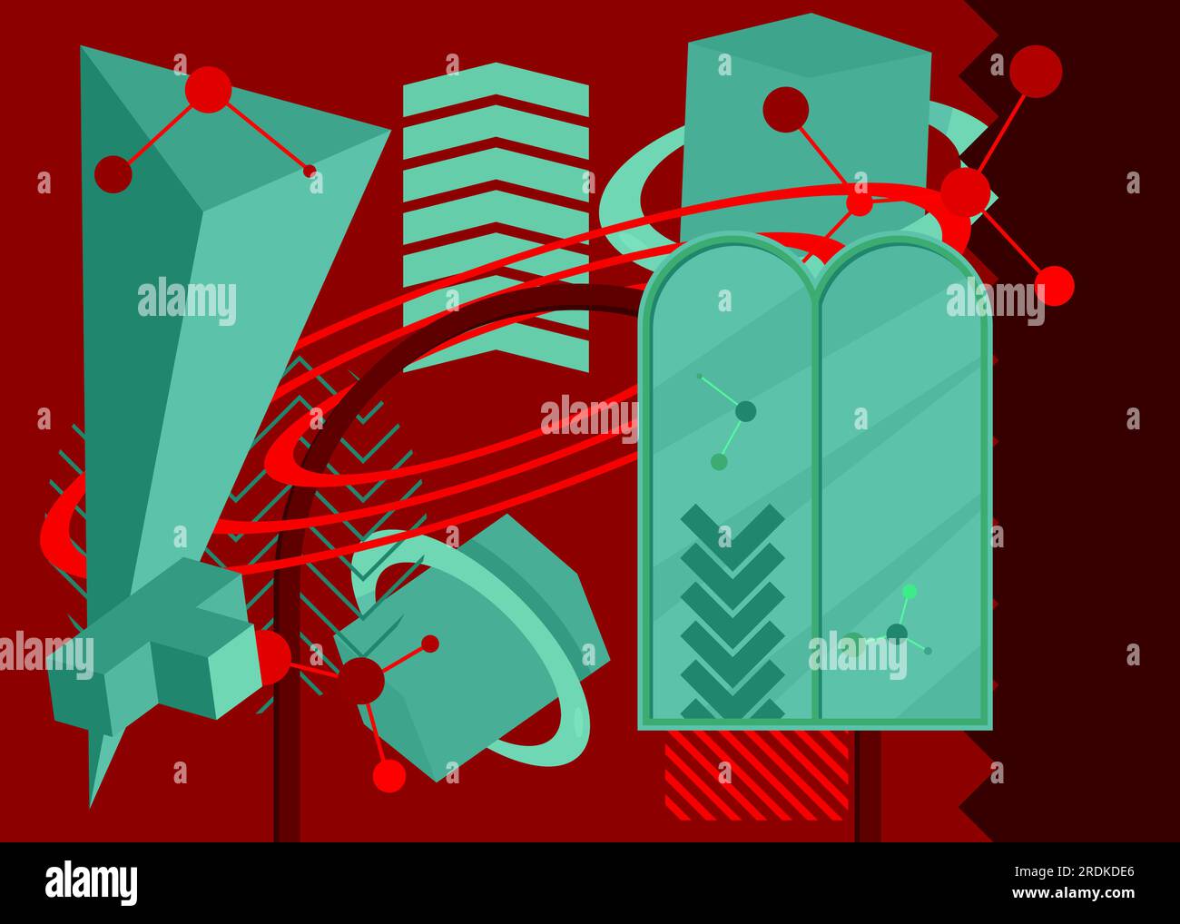 Turquoise and red graphic background illustration design. Vector with ...