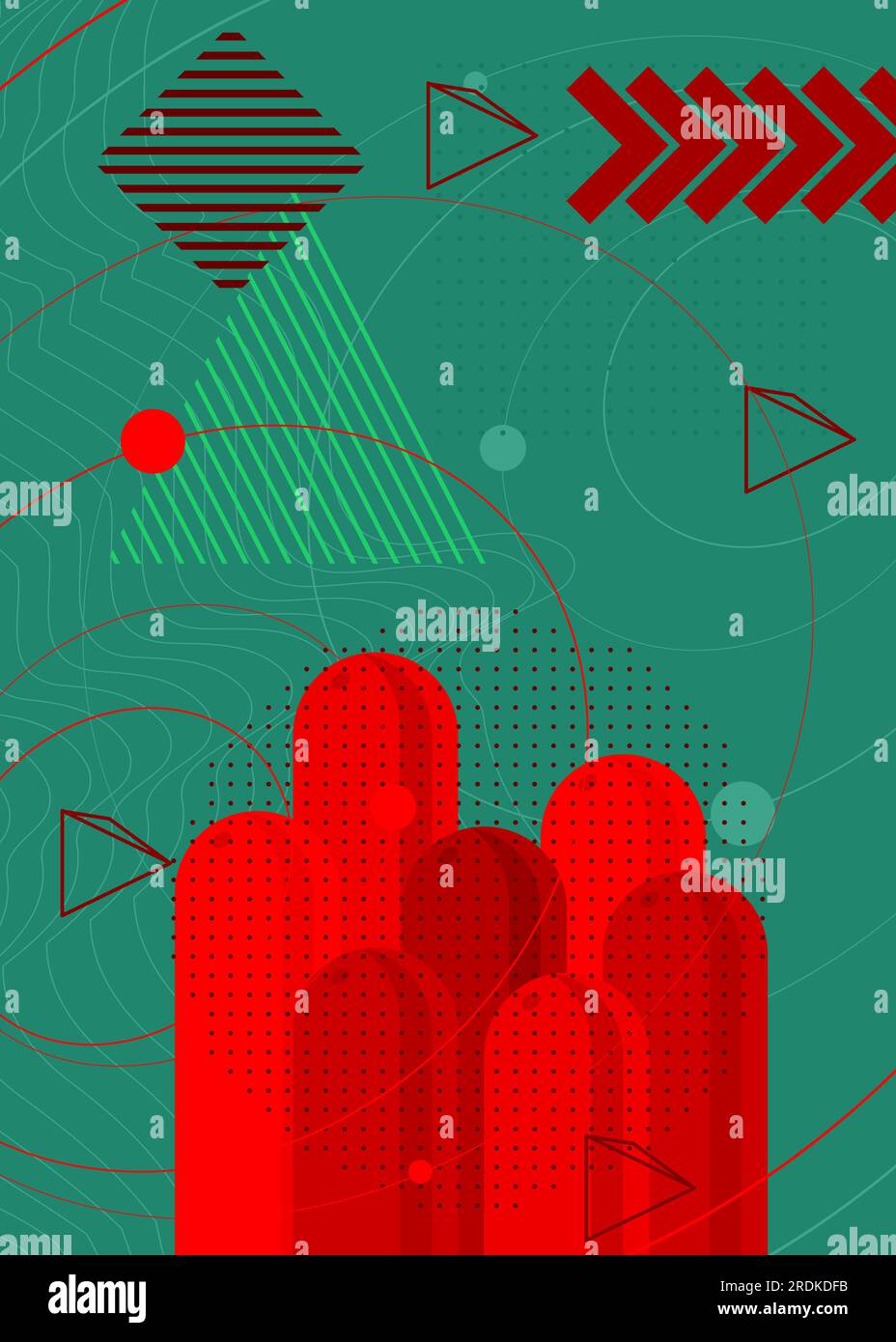 Turquoise and red graphic background illustration design. Vector with ...