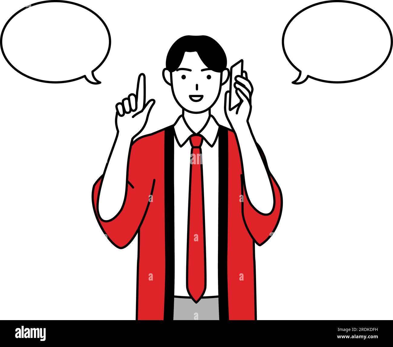 Man wearing a red happi coat pointing while on the phone, Vector ...