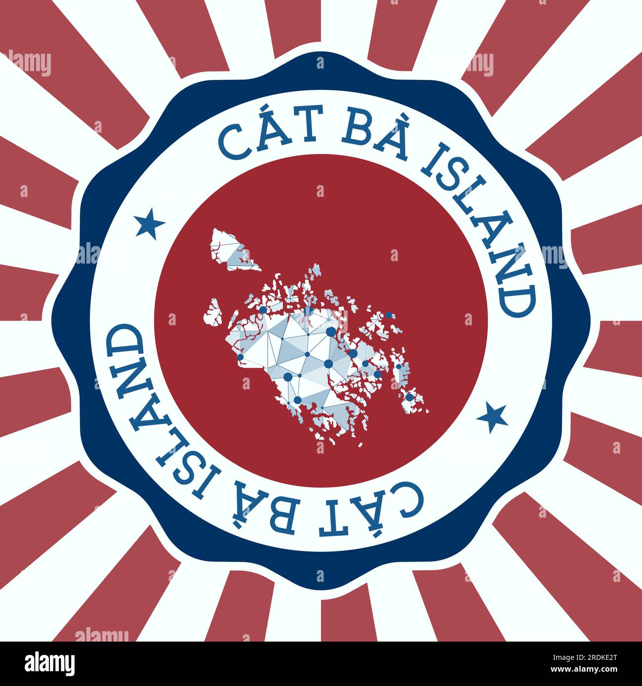 Cat Ba Island Badge. Round logo of island with triangular mesh map and ...