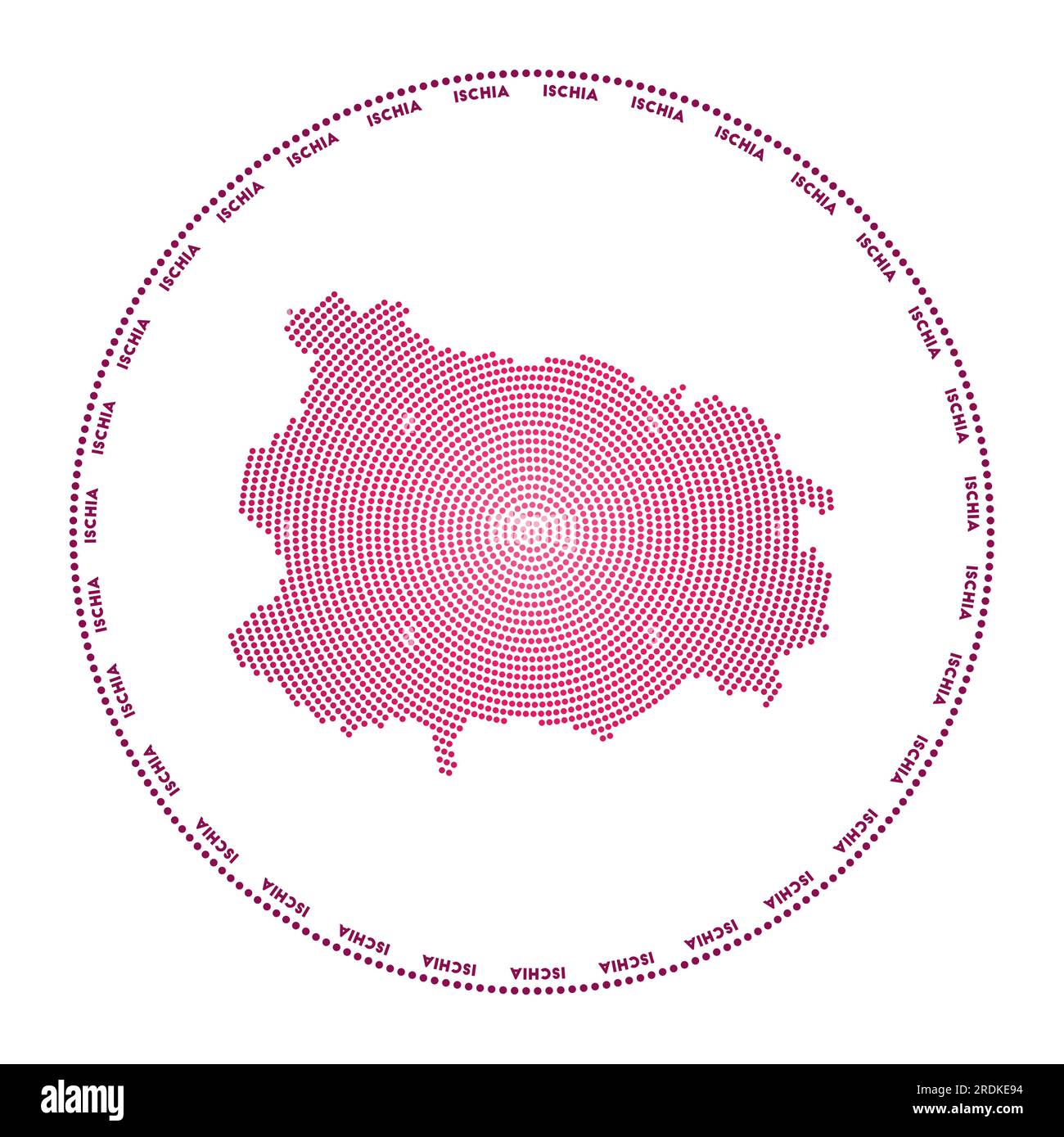 Ischia round logo. Digital style shape of Ischia in dotted circle with ...
