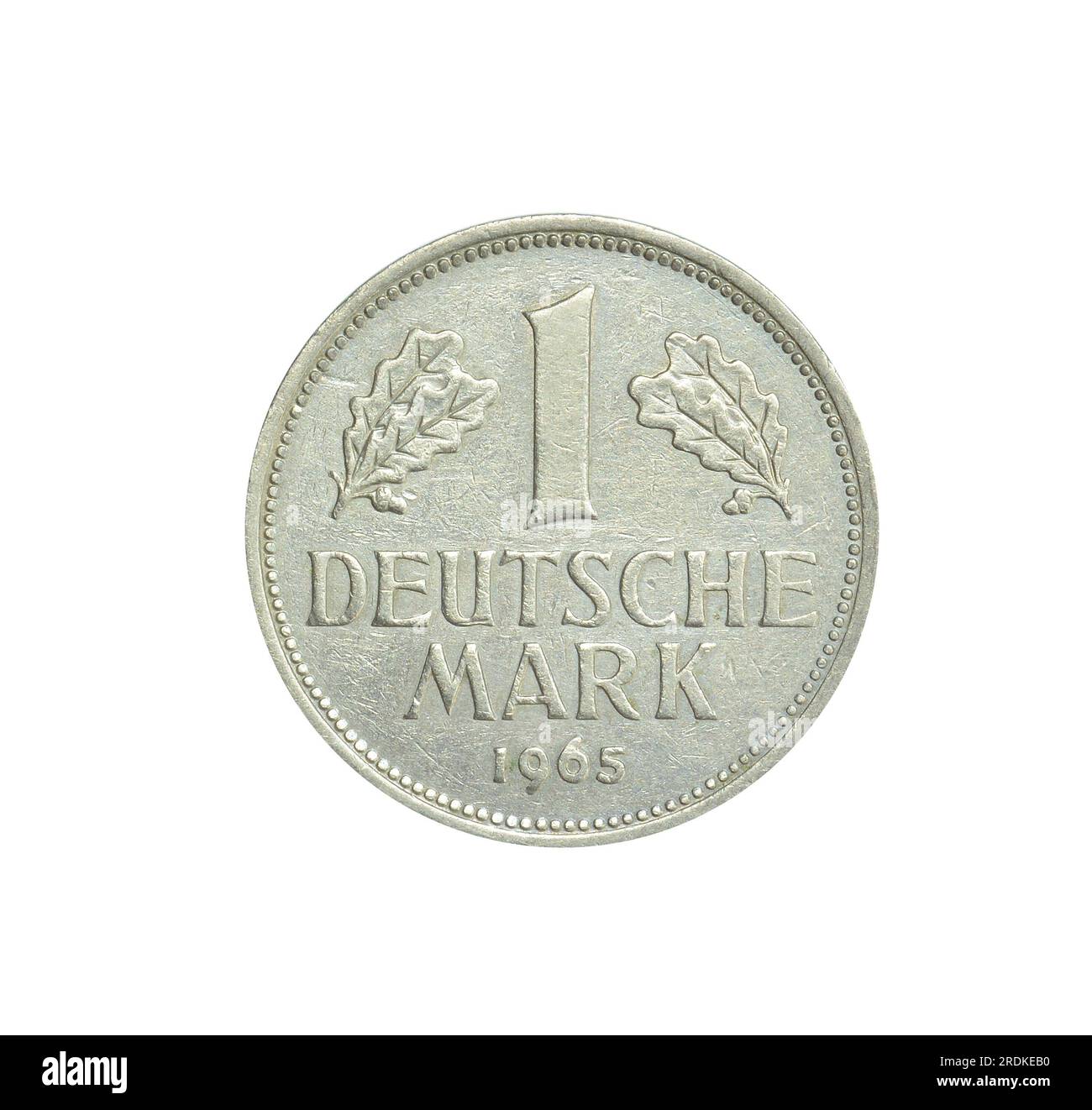Reverse of One Mark coin made by Germany in 1965, that shows Numeral ...