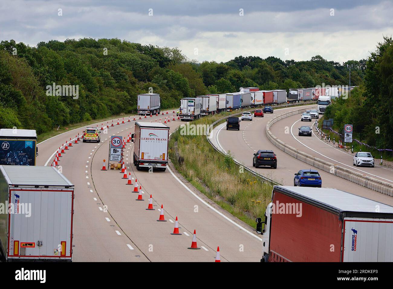Ashford, Kent, UK. 22 July, 2023. Operation Brock is in place on the ...