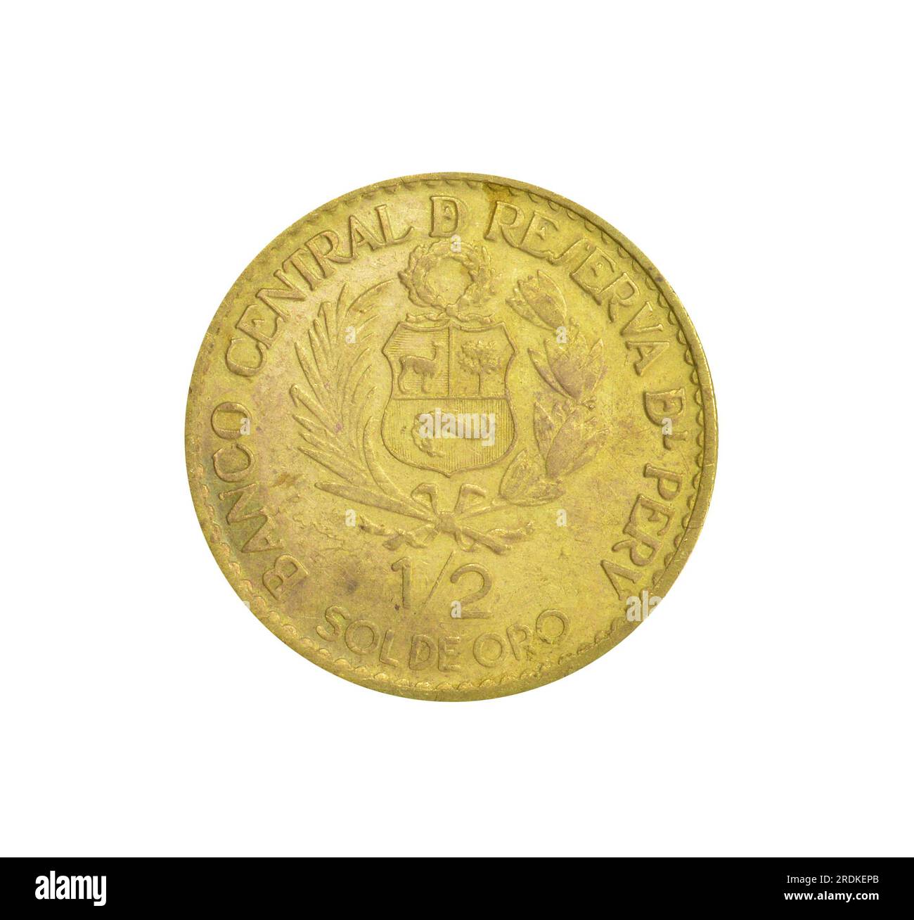 Reverse of Commemorative Half Sol de Oro Coin made by Peru in 1965 ...