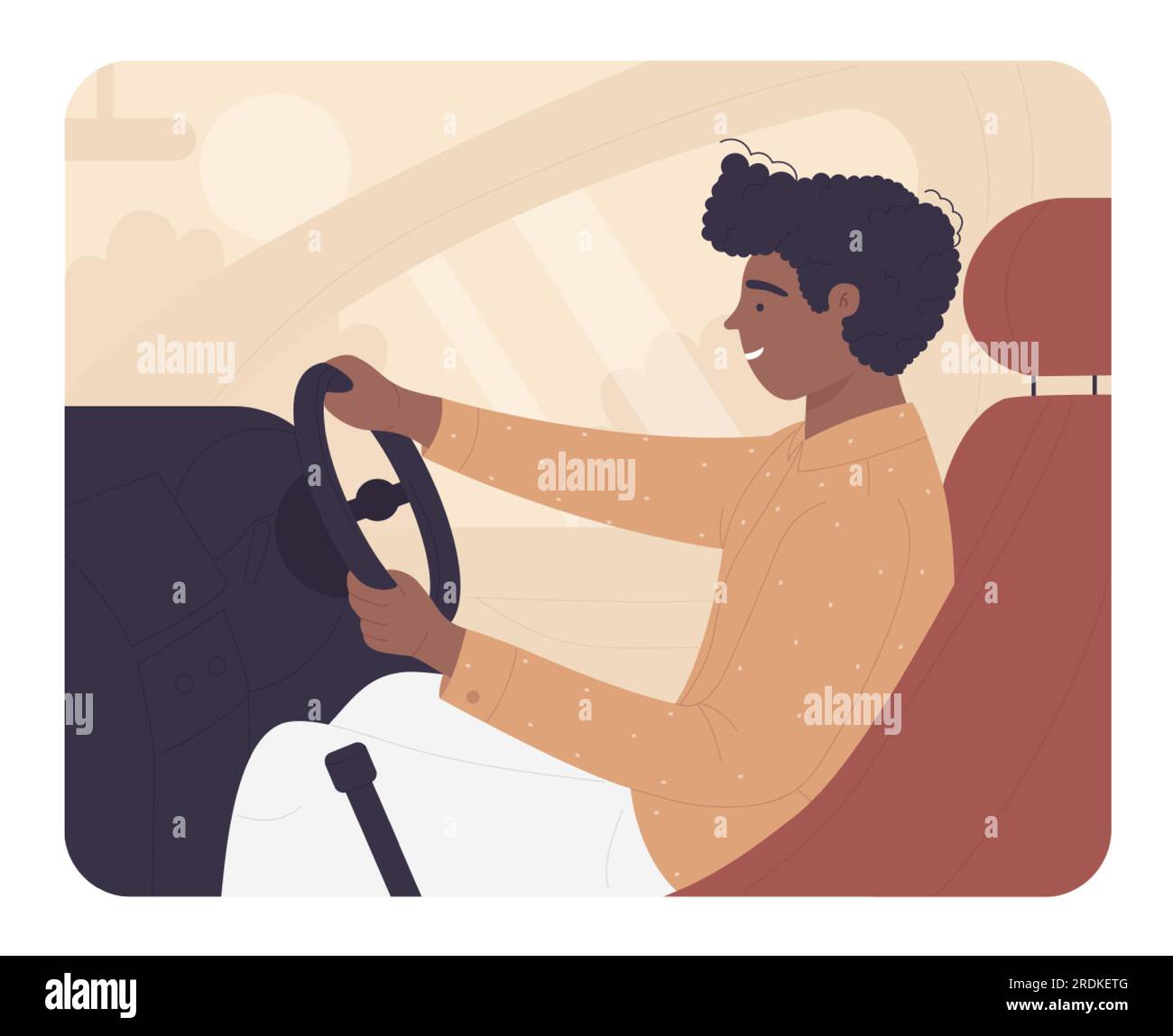 Young man driving his car. Male driving with personal auto vehicle ...