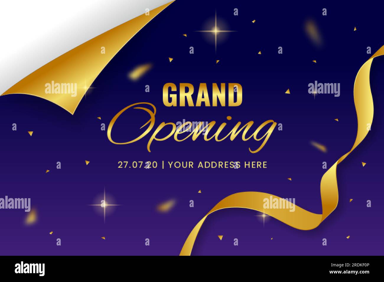 Grand opening vector illustration background with golden ribbon color ...