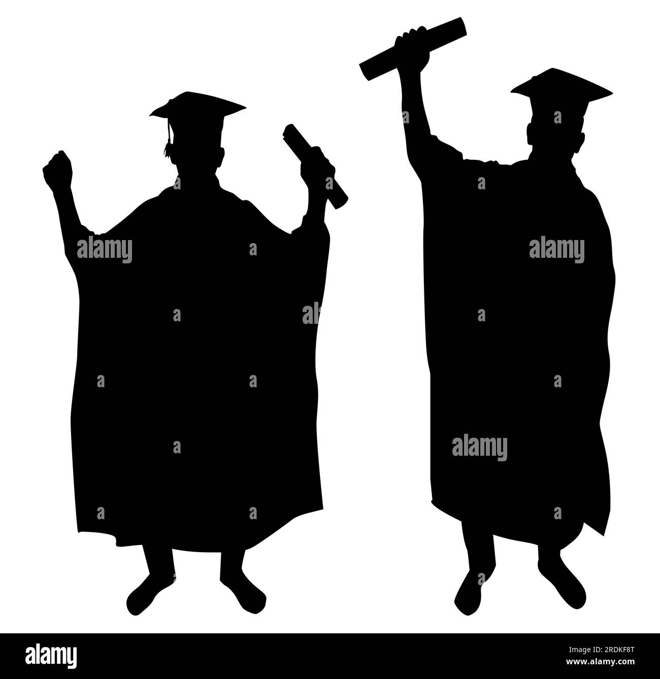 Vector silhouettes of two people Graduation celebration event. Isolated ...