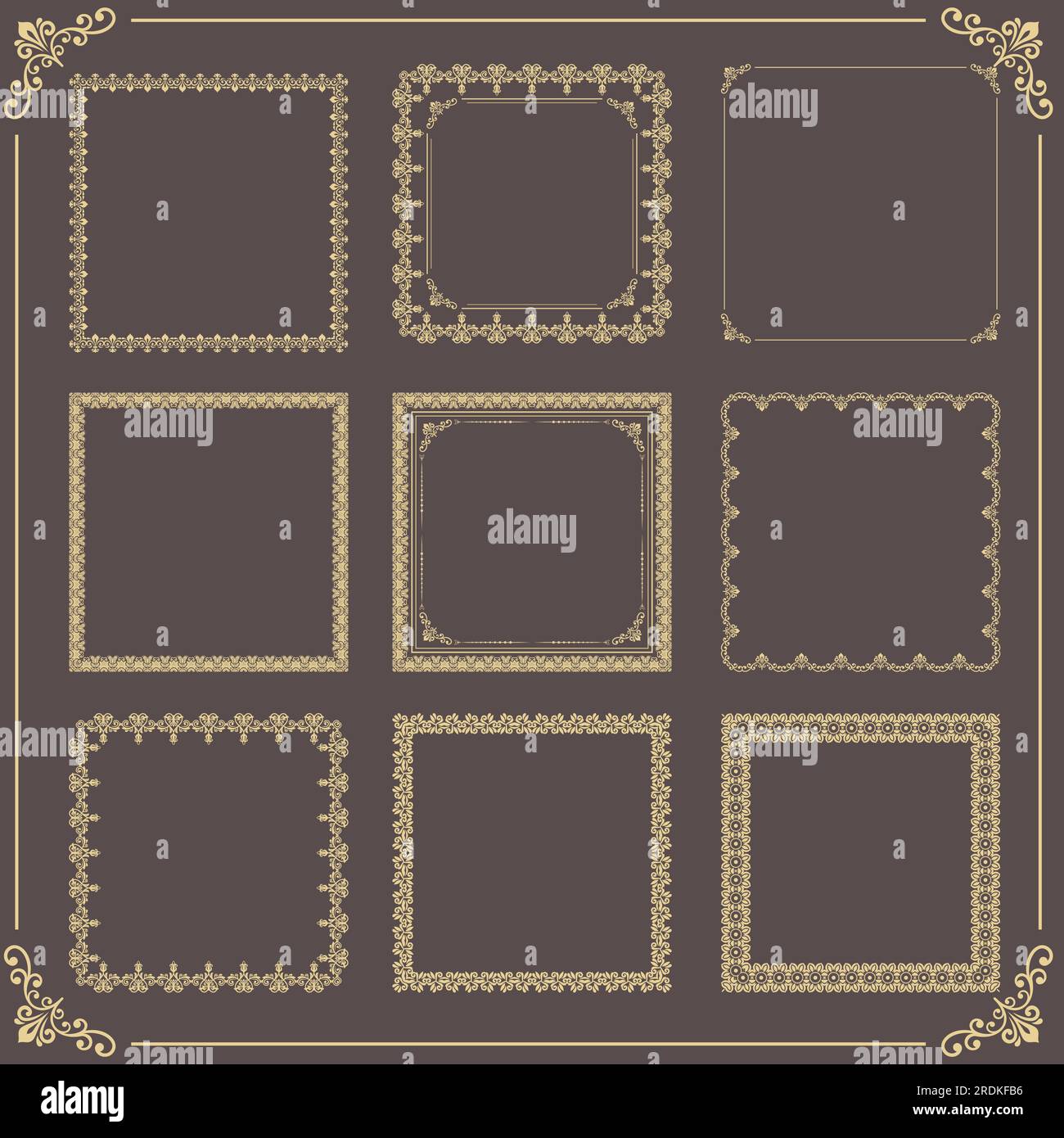 Vintage set of vector brown and golden patterns. Different square ...