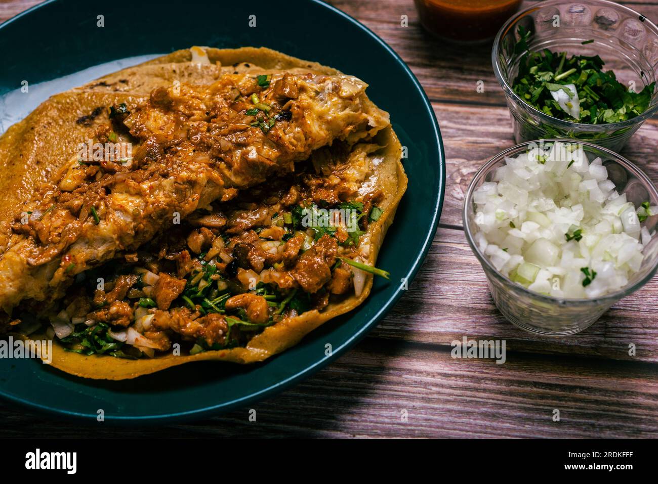 Gringa, typical Mexican dish. Gringa pastor a la diabla served with ...