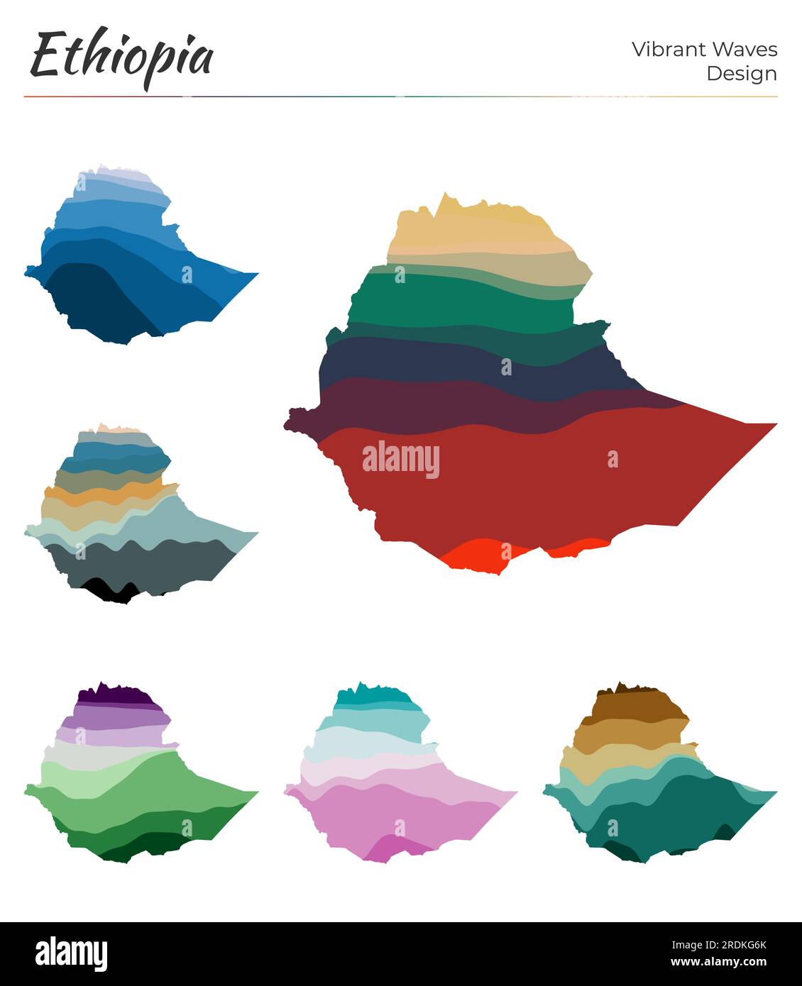 Set of vector maps of Ethiopia. Vibrant waves design. Bright map of country in geometric smooth ...