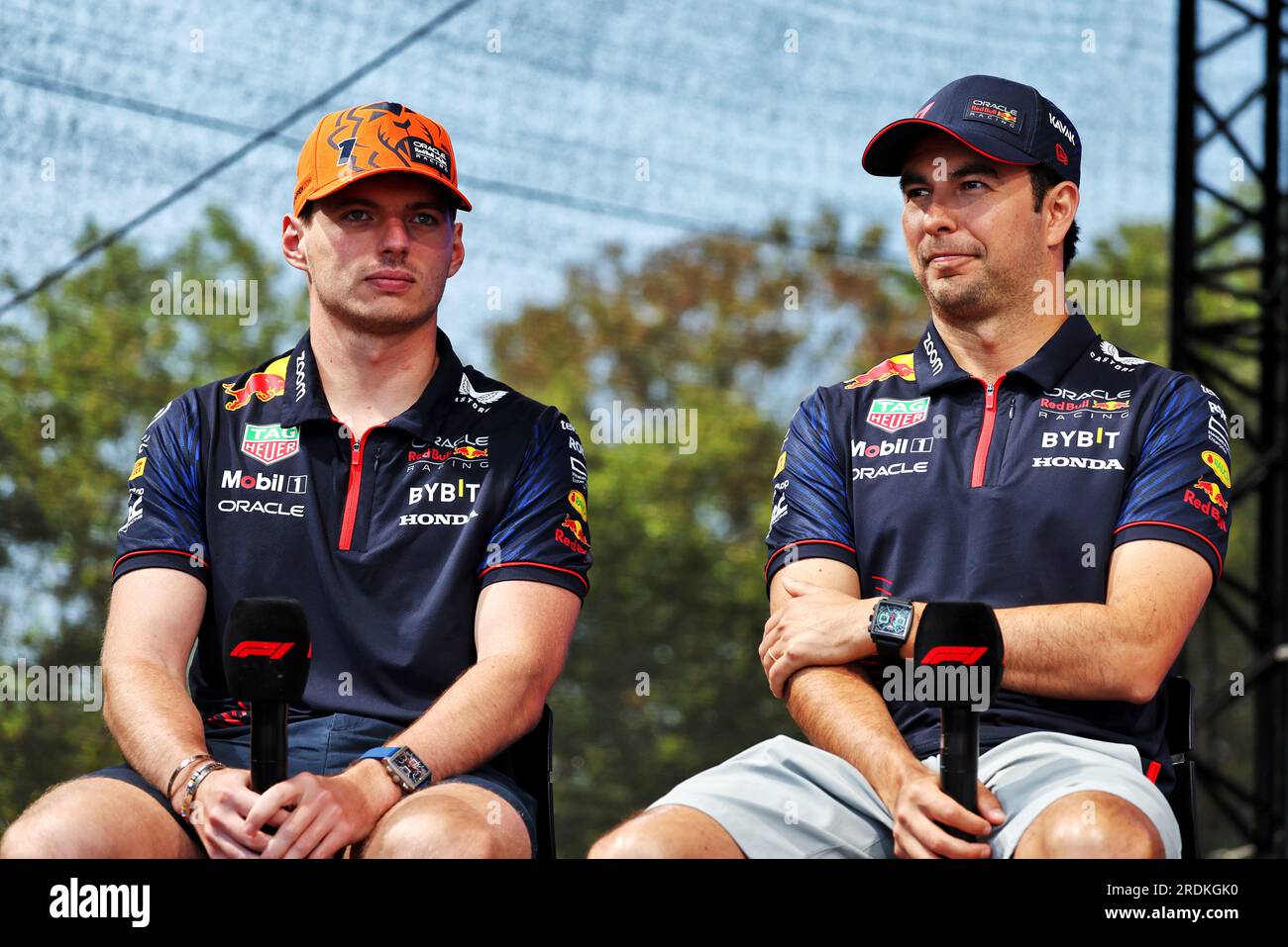 Budapest, Hungary. 22nd July, 2023. (L to R): Max Verstappen (NLD) Red ...