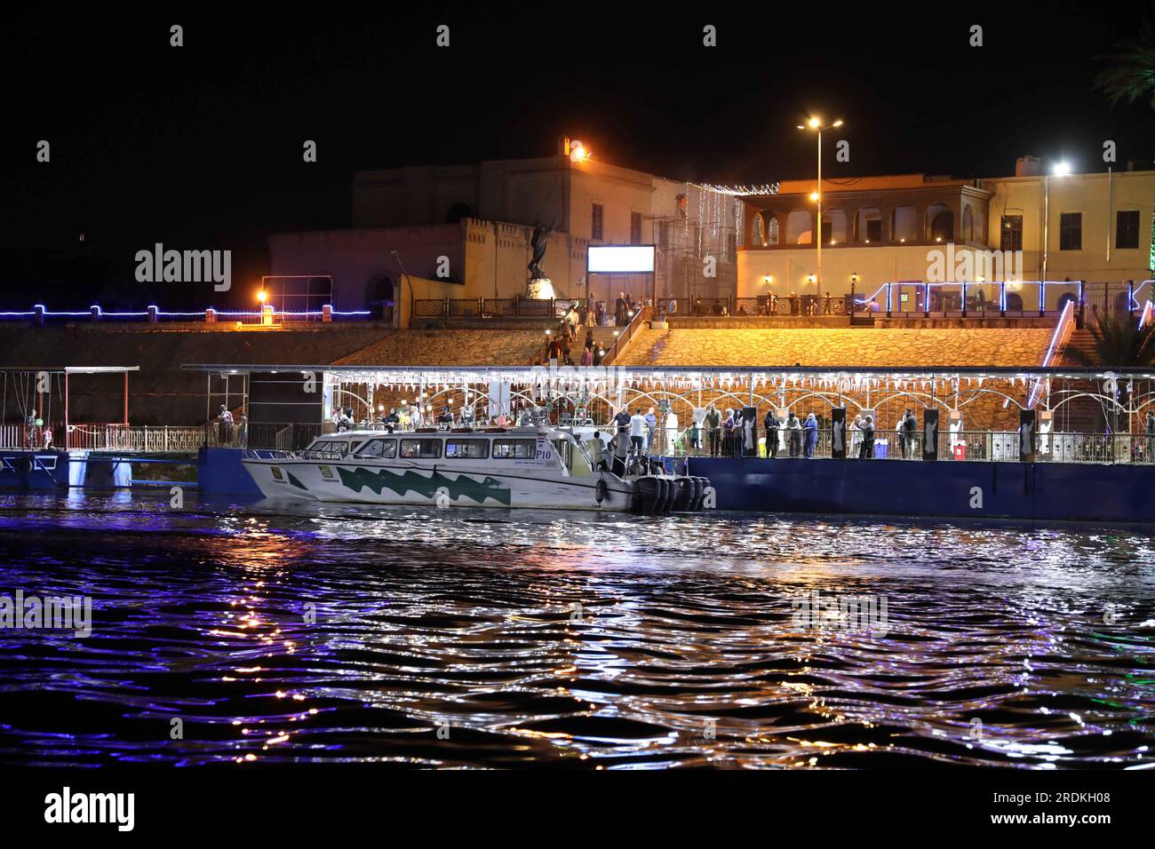 Baghdad, Iraq. 16th July, 2023. A river taxi sails on the Tigris River ...