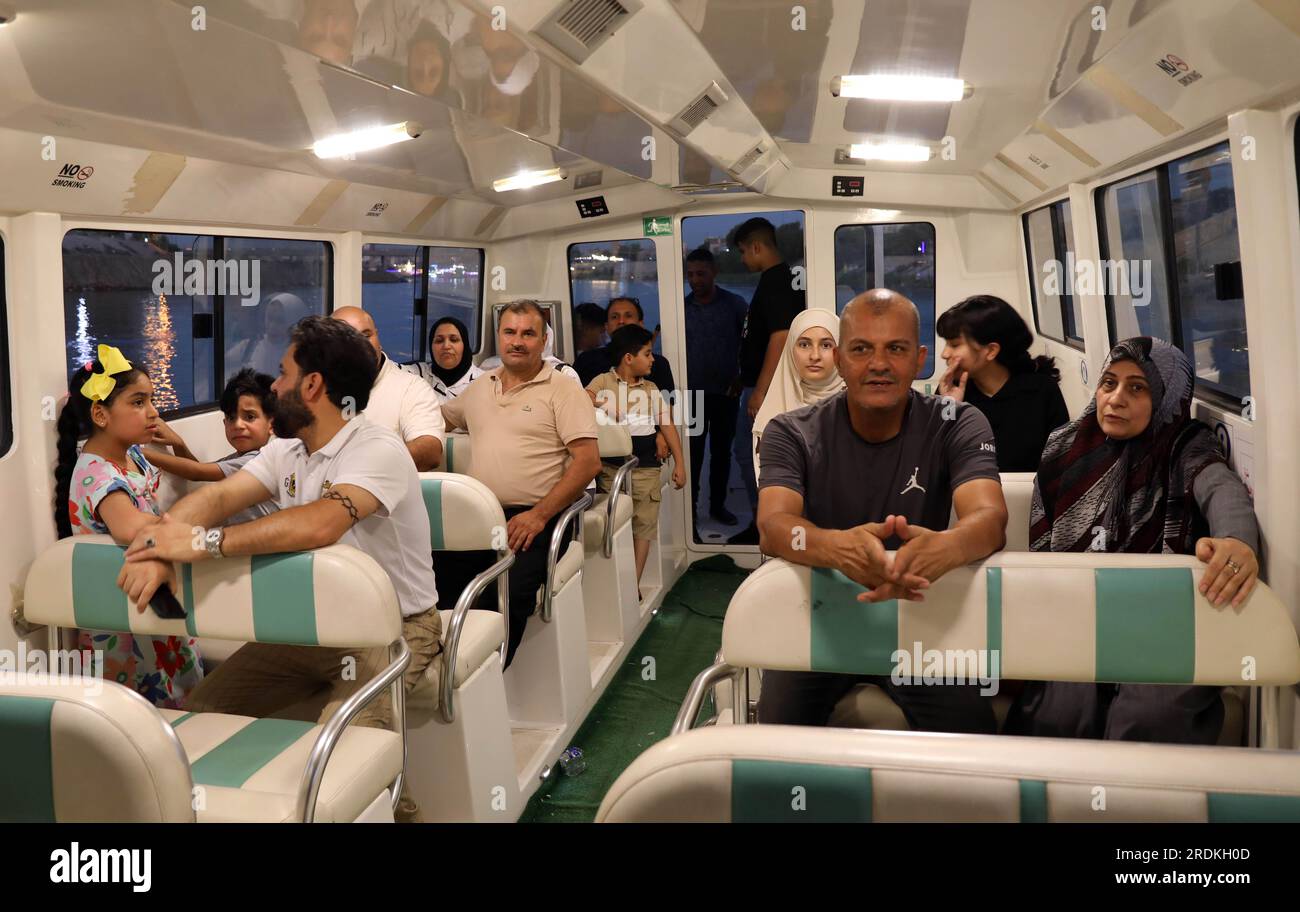 Baghdad, Iraq. 16th July, 2023. People take a river taxi in Baghdad ...