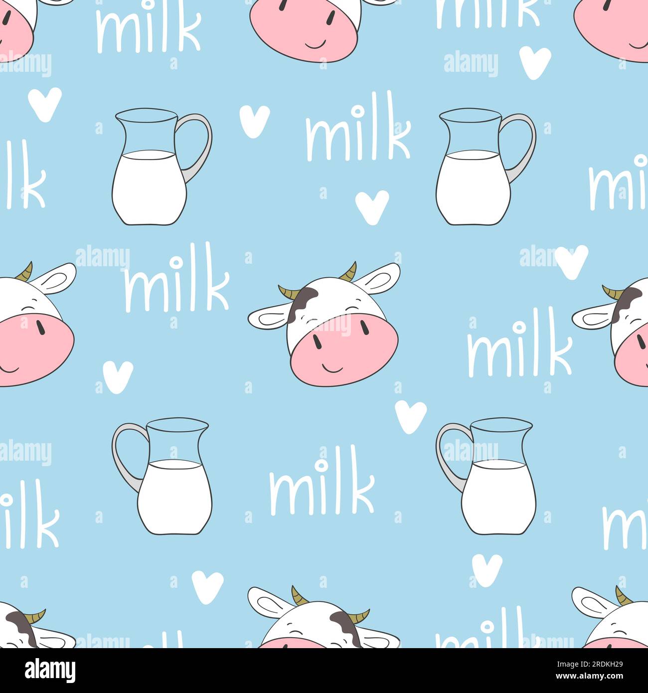 Seamless pattern with cute cow and milk Stock Vector Image & Art - Alamy