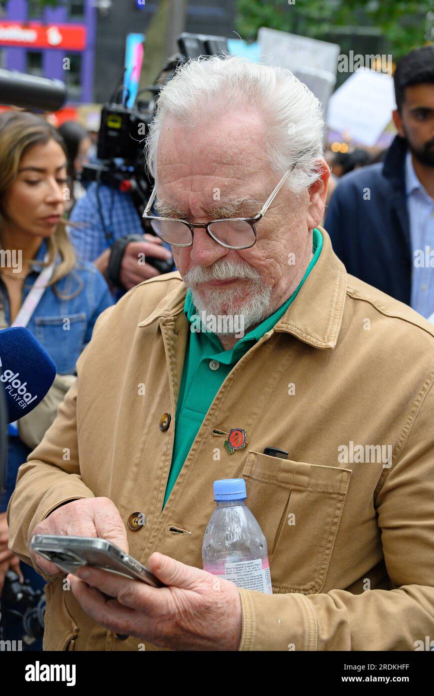 Brian Cox (Scottish actor) on his mobile phone at an EQUITY event in ...