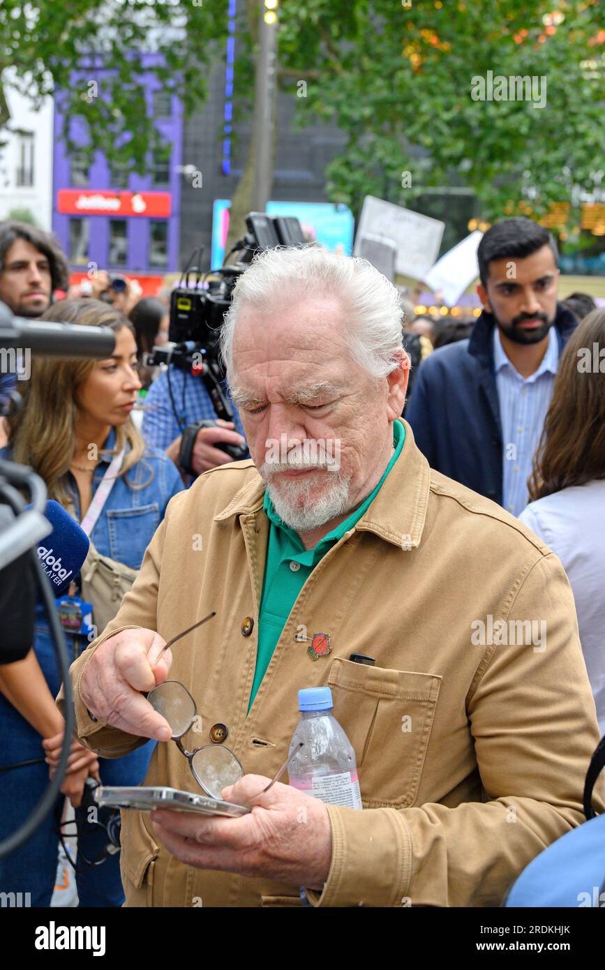Brian Cox (Scottish actor) on his mobile phone at an EQUITY event in ...
