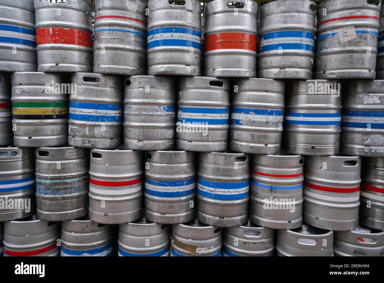 Stacked beer barrels Stock Photo - Alamy