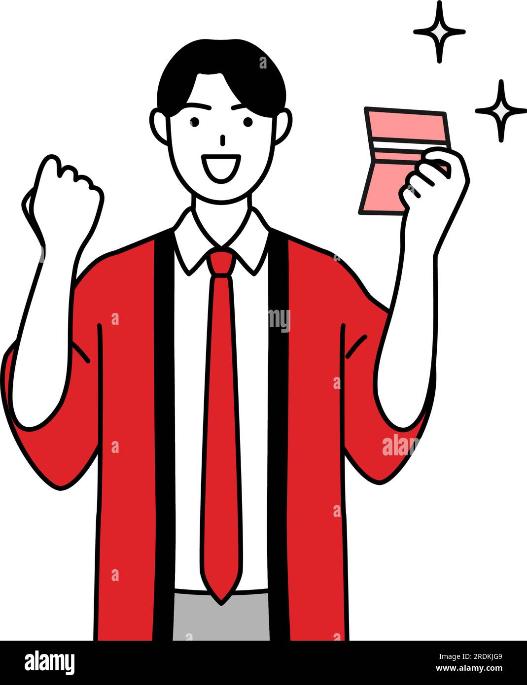 Man wearing a red happi coat who is pleased to see a bankbook, Vector ...