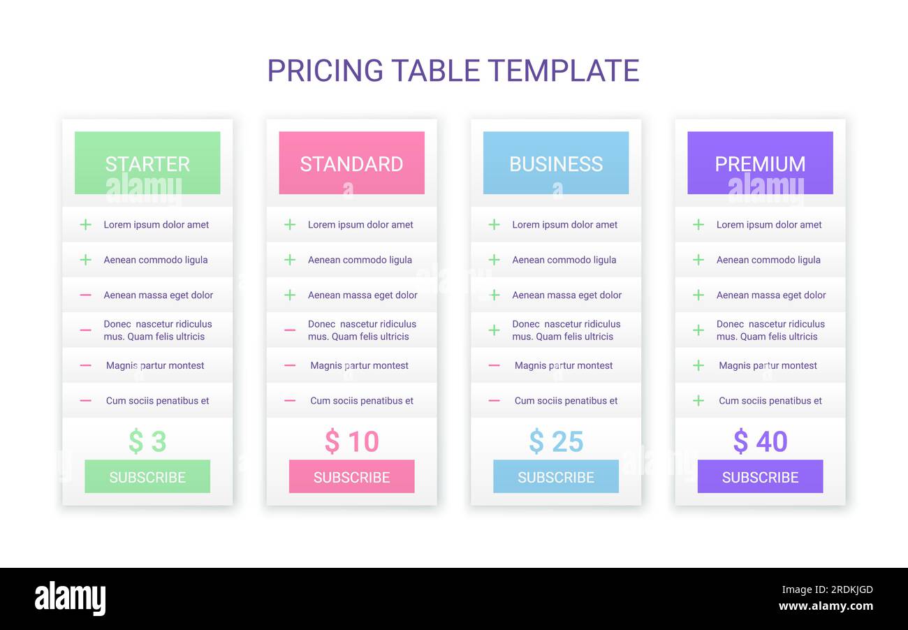 Pricing plan template Cut Out Stock Images & Pictures - Alamy