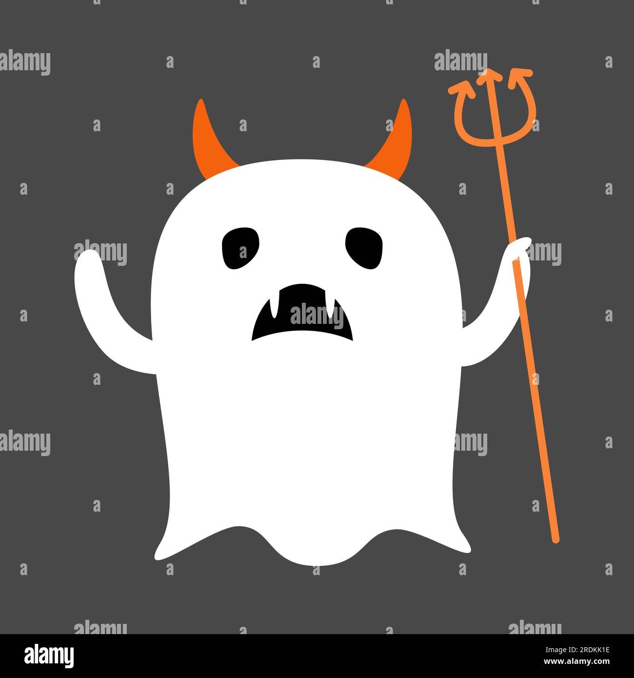 Cute white ghost with devil costume . Halloween cartoon character ...