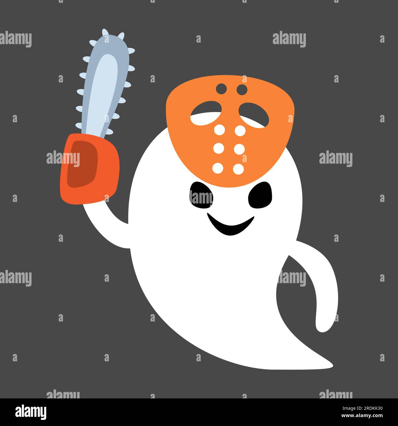 Cute white ghost with murderer costume . Halloween cartoon character ...