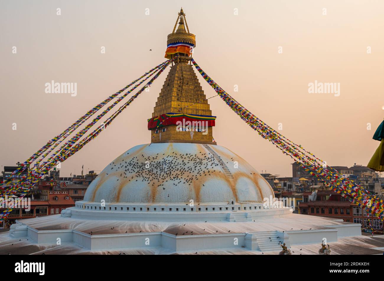 A landscape around Boudhanath, a stupa in Kathmandu, Nepal. Its massive ...