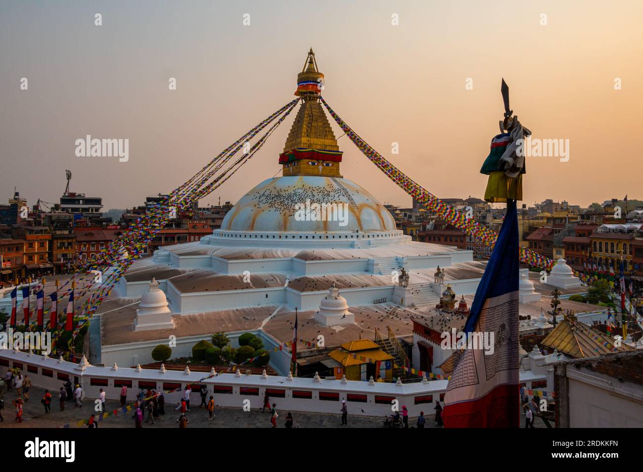 A landscape around Boudhanath, a stupa in Kathmandu, Nepal. Its massive ...