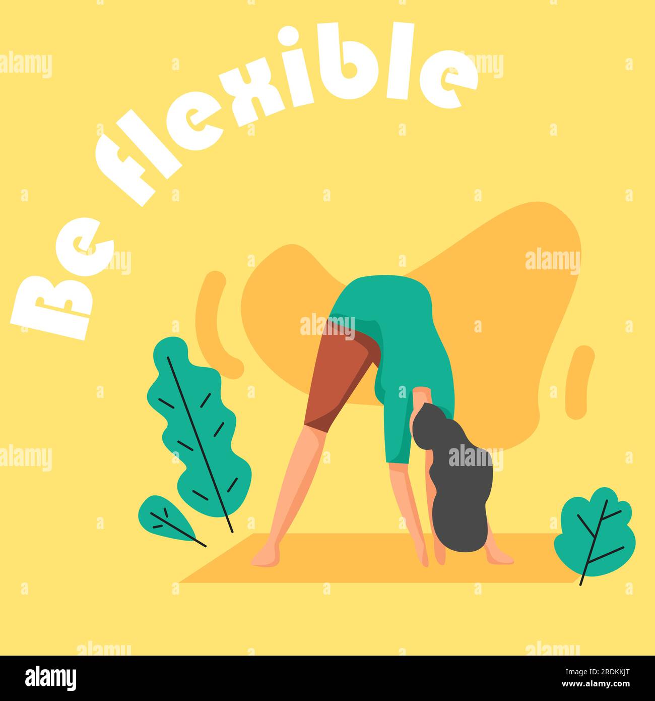 Healthy family poster. Be flexible. Happy woman doing fitness exercise ...